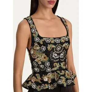 Alice + Olivia Lilianna Embroidered Peplum Top