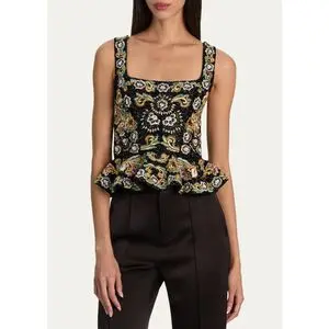 Alice + Olivia Lilianna Embroidered Peplum Top