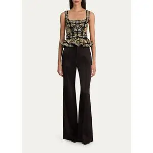 Alice + Olivia Lilianna Embroidered Peplum Top