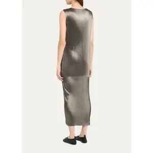 Issey Miyake Glossed Panels Pleated Sleeveless Midi Dress