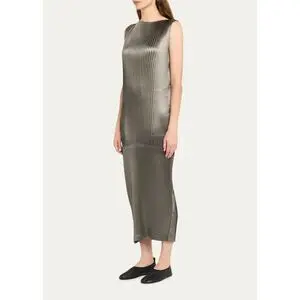 Issey Miyake Glossed Panels Pleated Sleeveless Midi Dress