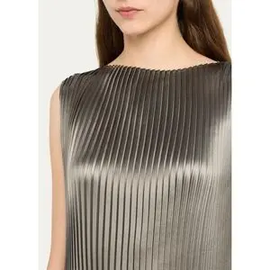Issey Miyake Glossed Panels Pleated Sleeveless Midi Dress