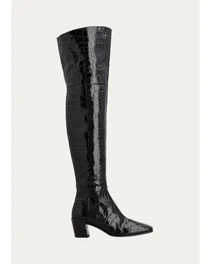 ROGER VIVIER Choc 45mm Croc-embossed Patent Leather Boots - Nero