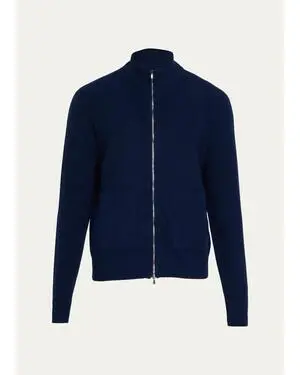 Fioroni Cashmere Full-zip Ribbed Cardigan - Blue