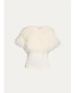Loulou De Saison Iona Feather Capelet Wool-blend Jersey T-shirt - Ivory