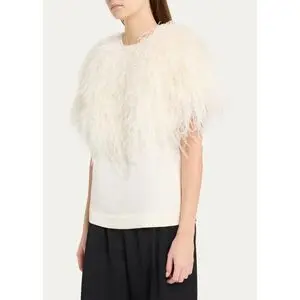 Loulou De Saison Iona Feather Capelet Wool-blend Jersey T-shirt - Ivory