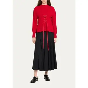 Simone Rocha Merino Sculpted Laced Mock-neck Sweater - Red/red