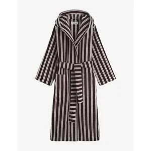 TEKLA Striped Hooded Cotton-terry Bathrobe - Ruby Cocoa Stripes