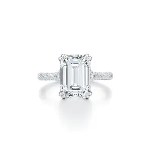 JEAN DOUSSET Elle Emerald Cut Solitaire Lab Diamond Engagement Ring Emerald - Platinum