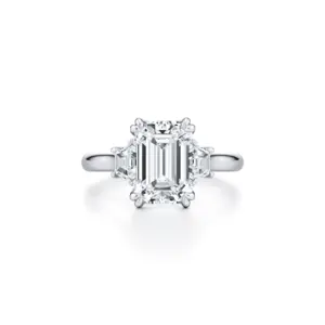 JEAN DOUSSET Elle Emerald Cut Lab Diamond Three Stone Engagement Ring Emerald - Platinum