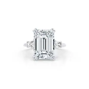 JEAN DOUSSET Jane Emerald Cut Lab Grown Diamond Three Stone Engagement Ring In By - Platinum