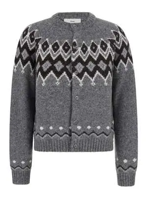 DUNST Chunky Pattern Cardigan With Long Sleeves - Grey