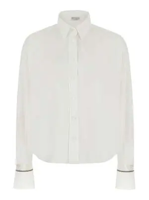 Brunello Cucinelli Cotton-blend Shirt With Classic Collar And Monile Cuffs - White