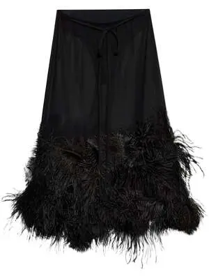 Attico Ostrich Feather-trim Midi Skirt - Black