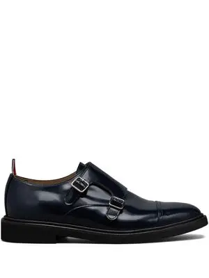 Thom Browne Cap Toe Oxford Double Monkstrap Shoe With Micro-textured Sole - Navy