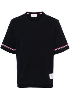 Thom Browne Rwb-striped Classic Cotton T-shirt - Navy