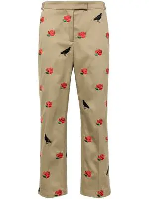 Thom Browne Raven And Roses Cotton Trousers Mid Rise - Camel