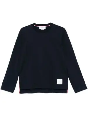 Thom Browne Oversized Long Sleeve Tee With Rwb Knit Trim Medium Weight Jersey - Navy