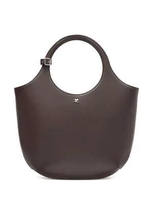 COURREGES Medium Grained Leather Tote Handbag - Bark
