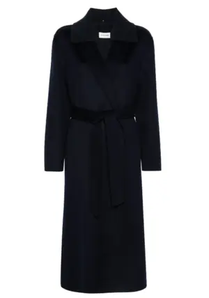 PAROSH Brushed Wool Long Jacket With Detachable Collar - Blu
