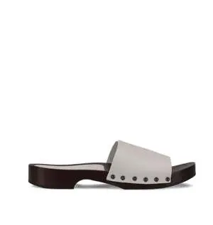 LA ROSE Calf Leather Mini Sandals With Wooden Heel - Bianco
