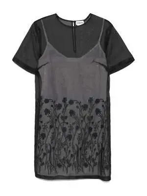 PAROSH Floral Embroidered Midi Dress With Short Sleeves - Nero