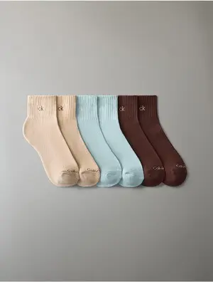 Calvin Klein Basic Cushion 6-pack Quarter Socks - Brown Assorted