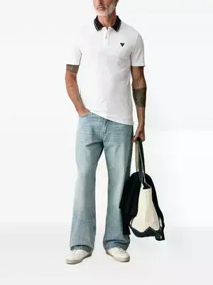 Guess Logo-patch Tipping-detail Polo Shirt - White
