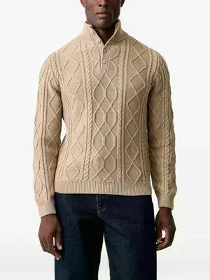 Guess Dawson Cable-knit Polo Shirt - Neutrals