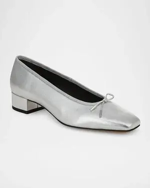 Vince 10mm Vikki Metallic Leather Ballerina Pumps - Silver-fa