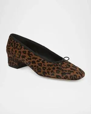 Vince 10mm Vikki Leopard Calf Hair Ballerina Pumps - Brown Mult