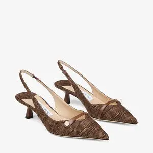 JIMMY CHOO Amita 45 Tan Fine Raffia Slingbacks Tan