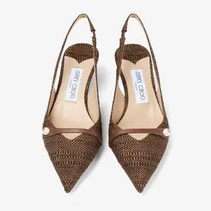 JIMMY CHOO Amita 45 Tan Fine Raffia Slingbacks Tan