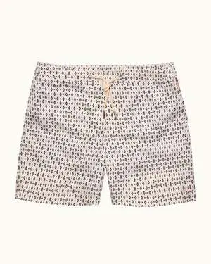 Orlebar Brown Forma Print Drawcord Swim Shorts In White Sand And Night Iris - White Sand/night Iris