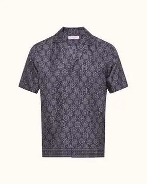 Orlebar Brown Sartoro Print Shirt In Night Iris - Blue