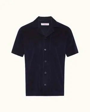 Orlebar Brown Cotton Towelling Hirt In Night Iri - Blue