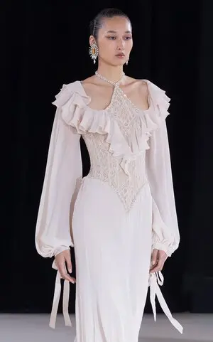 GEORGES HOBEIKA Ruffled Silk-blend Lace Gown