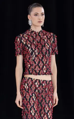 GEORGES HOBEIKA Embellished Cutout Silk-blend Midi Skirt