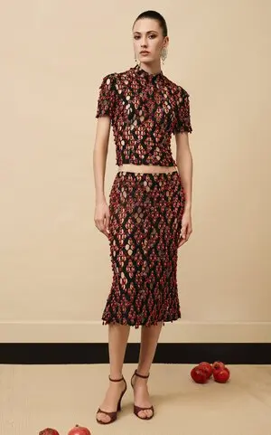 GEORGES HOBEIKA Embellished Cutout Silk-blend Midi Skirt