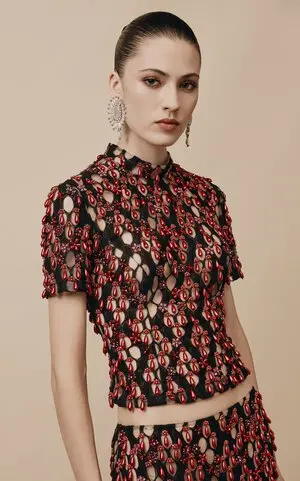 GEORGES HOBEIKA Embellished Cutout Silk-blend Midi Skirt