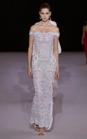 GEORGES HOBEIKA Embellished Off-shoulder Silk-blend Lace Gown - Silver