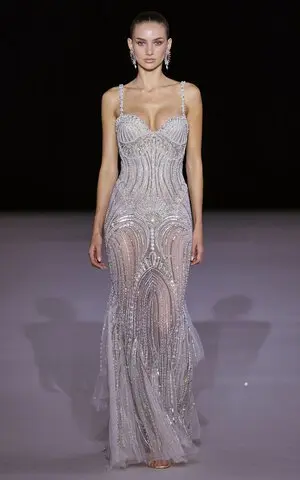 GEORGES HOBEIKA Crystal-embellished Sheer Corset Gown - Silver