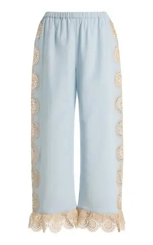SEA Niamh Embroidered Cotton-Linen Pants