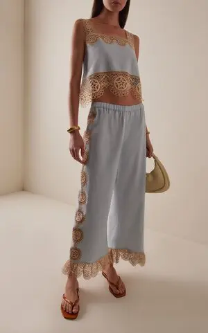 Sea Niamh Embroidered Cotton-linen Pants