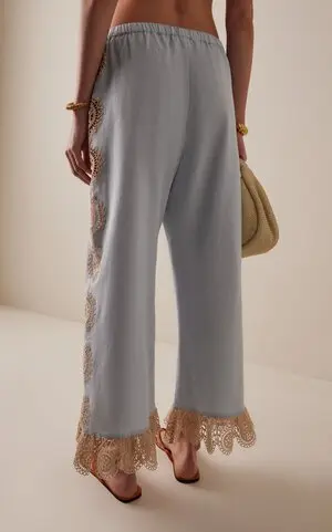 Sea Niamh Embroidered Cotton-linen Pants