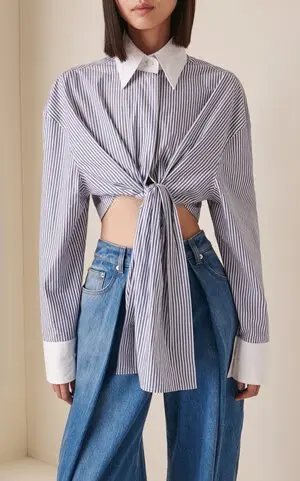 Givenchy Bettina Striped Cotton Cropped Shirt