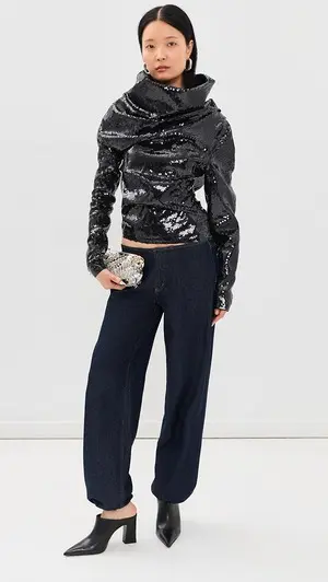 A.W.A.K.E. Mode Sequin High Neck Long Sleeve Top