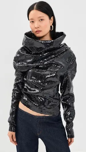 A.W.A.K.E. Mode Sequin High Neck Long Sleeve Top