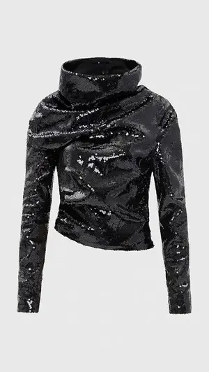 A.W.A.K.E. Mode Sequin High Neck Long Sleeve Top