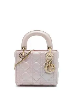 Dior 2017 Mini Pearlescent Lambskin Cannage Lady Satchel - Pink